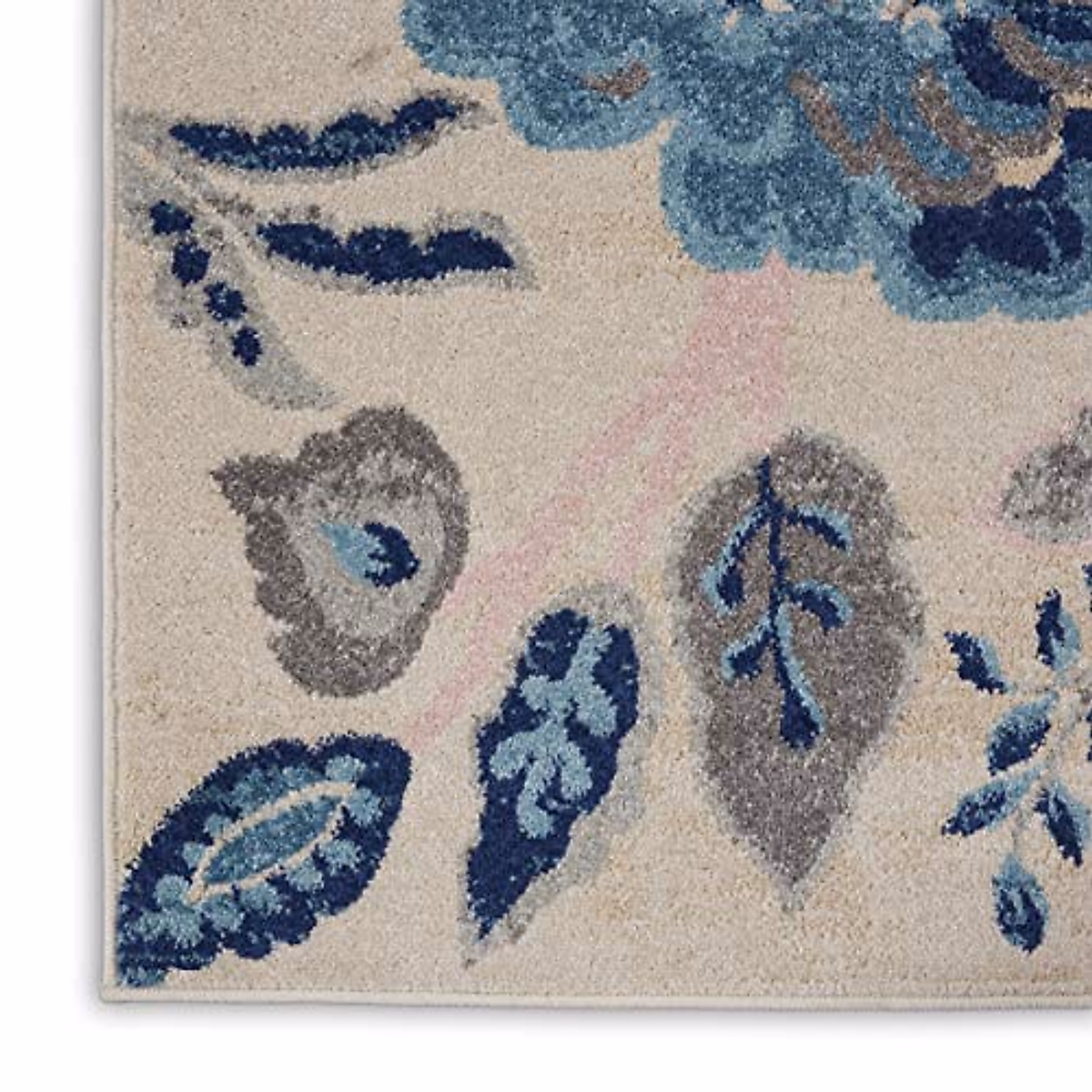 Nourison Tranquil Floral Ivory/Light Blue 8' x 10' Area -Rug, Easy -Cleaning, Non Shedding, Bed Room, Living Room, Dining Room, Kitchen (8x10)
