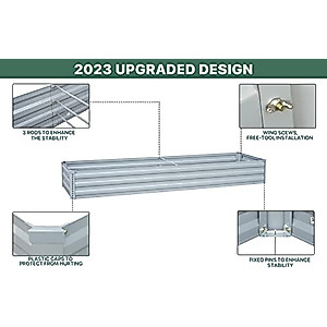 SONFILY Planter Raised Beds Raised Garden Bed for Gardening Garden Boxes Outdoor Metal Raised Garden Beds Galvanized Outdoor,8x2x1 Galvanized Grey