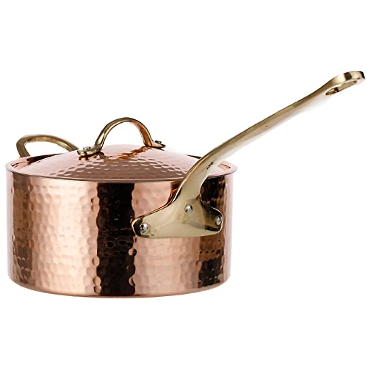 DEMMEX 1.2mm Thick Hammered Uncoated Copper Saucepan with Lid & Helper Handle, Food-Safe Tin Lined (1.7-Quart)