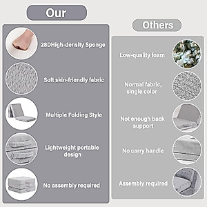 Tiita Tri Foldable Floor Mattress for Adults, 4 inch Single Folding Mattress with Washable and Removable Cover for Camping, Living Room, Guest Room, Plush Grey