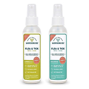 Wondercide - Flea, Tick and Mosquito Spray for Dogs, Cats, and Home - Flea and Tick Killer, Control, Prevention, Treatment - with Natural Essential Oils - 4 oz Lemongrass & Cedarwood 2-Pack