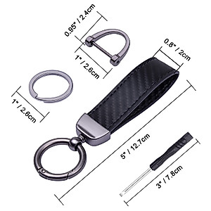Wisdompro Carbon Fiber Style Car Keychain, Microfiber Leather Key Chain, Universal Key FOB Keychain Holder for Men and Women, with Anti-lost D-ring, 3 Keyrings - Black (with flat connector)