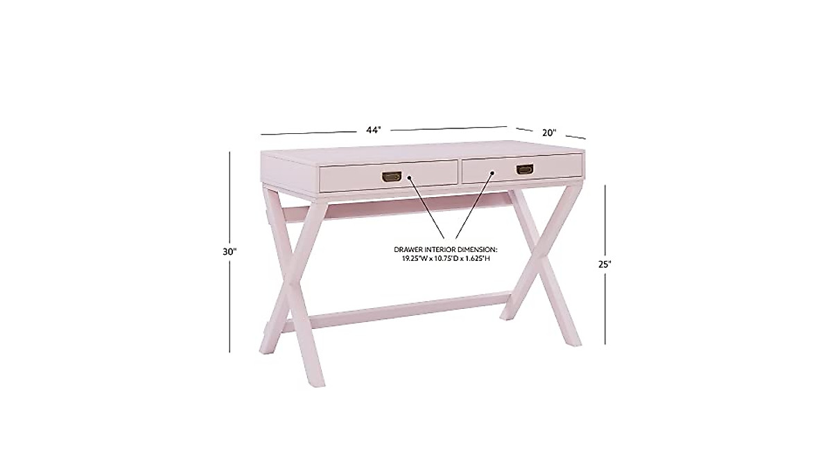 Linon Jaycee X Base Writing Desk in Light Pink