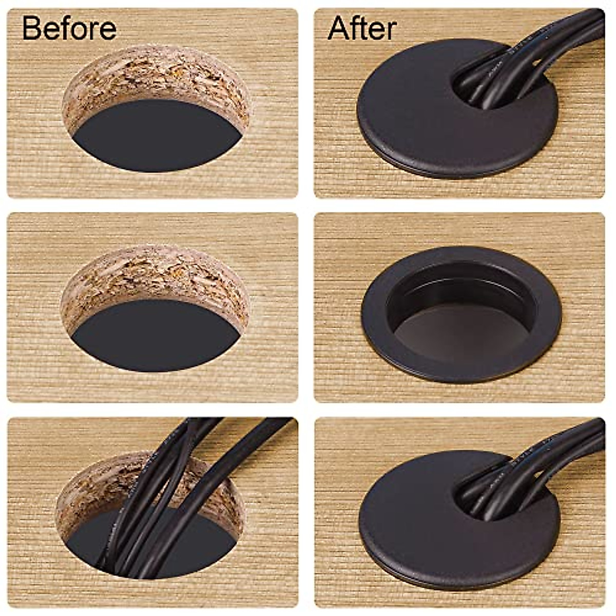 TOLESA Desk Wire Cord Cable Grommets Hole Cover 5 pcs 2.4 Inch (60mm) Hole Cutter M42 Hole Saw Kit Bi-Metal High Speed Steel Hole Saw Drill Bits Office PC Desk Cable Cord Organizer for Wire Management