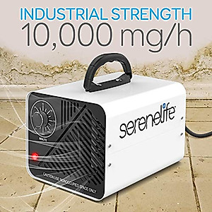SereneLife 10,000mg/h Compact Ozone Generator - Commercial Ozone Generator Portable Industrial Ozone Deodorizer Sterilizer Odor Eliminator Machine, Up to 2000 Sq Ft Coverage - SLOZOGEN100