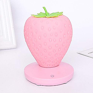 EMVANV Strawberry Night Light, Cute Silicone Strawberry Bedroom LED Touch Control Dimmable Night Light Bedside Color Changing Lamp for Kids Children