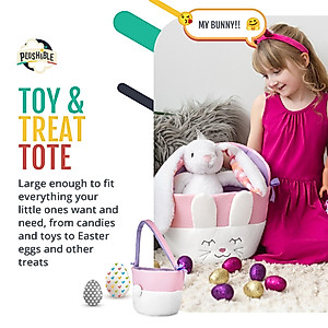 PLUSHIBLE BRIDGING MILES WITH SMILES Bunny Easter Basket with Handle - Ideal for Baby's 1st Easter, Toddlers, Boys, and Girls of All Ages, Perfect for Gifts and Treats