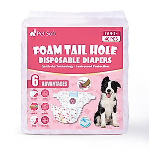 Pet Soft Disposable Dog Diapers - Female Dog Diapers with Adjustable Foam Tail Hole, Ultra Protection Puppy & Cat Diapers Wetness Indicator for Dogs in Heat or Incontinence, 40pcs (L,Red)