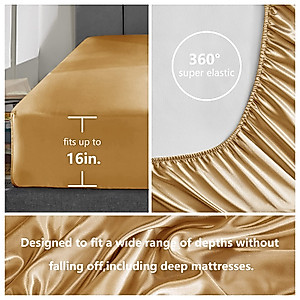 CozyLux Satin Sheets Full Size - 4 Piece Gold Bed Sheet Set with Silky Microfiber, 1 Deep Pocket Fitted Sheet, 1 Flat Sheet, and 2 Pillowcases - Smooth and Soft