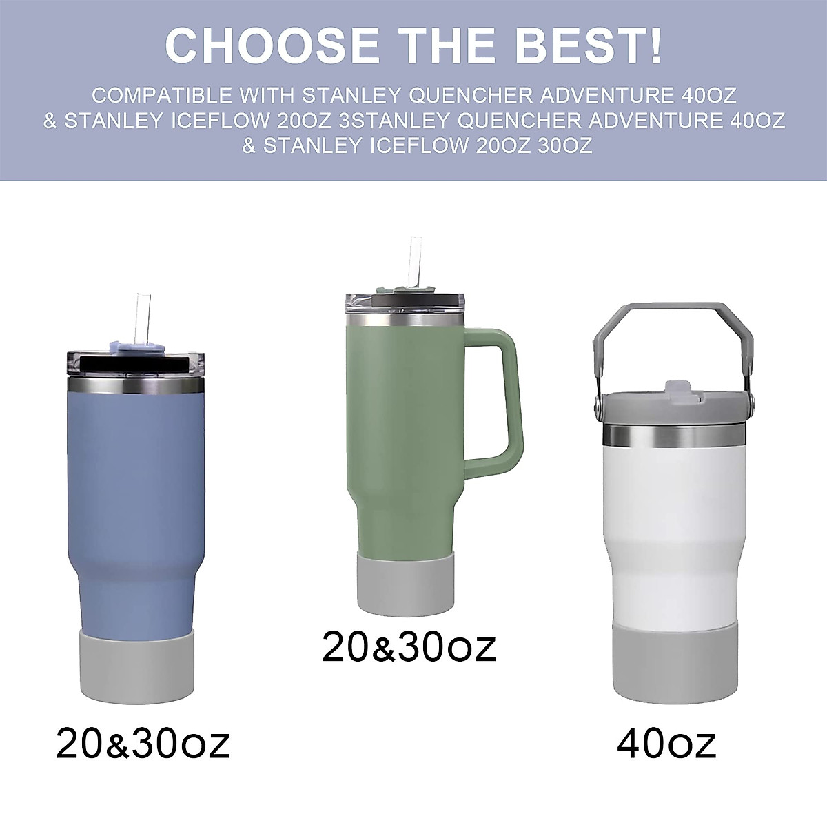 WILLFAN Protector Boot,Reduces Noise Protective Silicone Water Bottle Bottom Sleeve Compatible with Stanley Quencher Adventure 40oz & Stanley IceFlow 20oz 30oz（2 Packs） (Green)