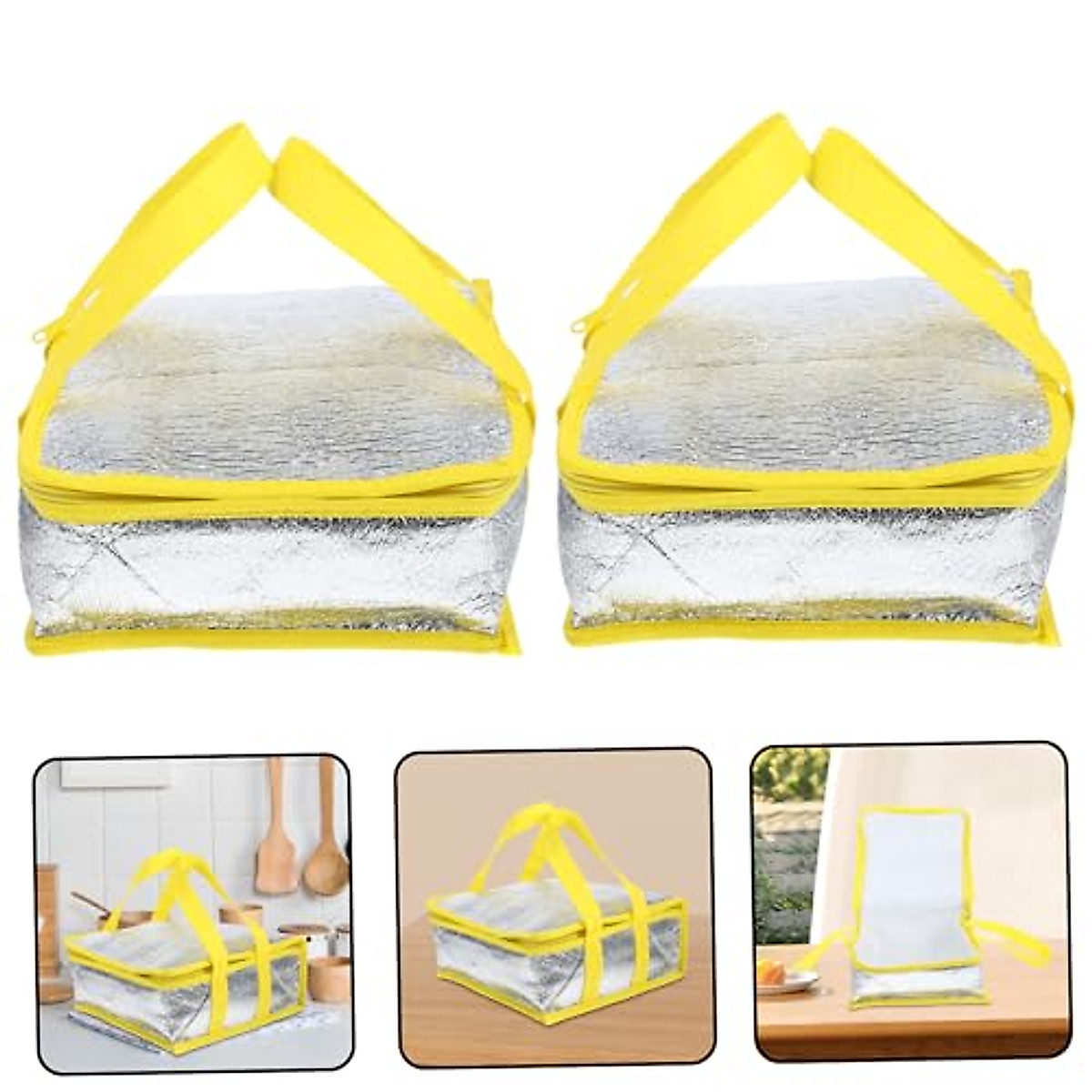 SOLUSTRE 10pcs Pizza Cooler Bag Insulated Bag Reusable Insulated Shipping Bags Cooler Thermal Bag Insulated Cake Carrier Bike Bag Food Tote Plastic Yellow