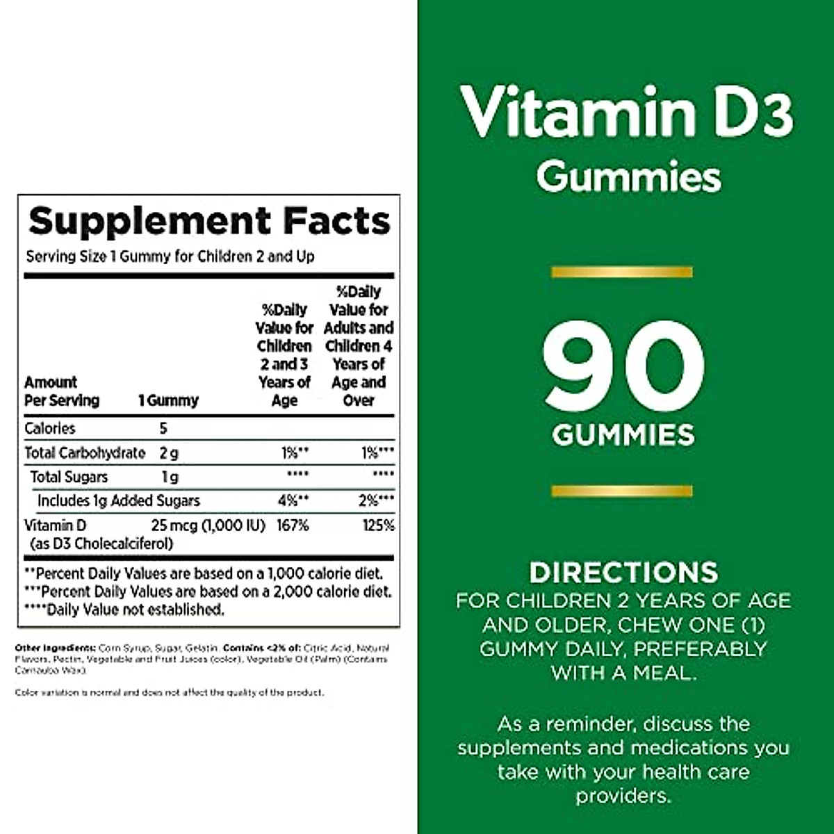 Nature's Bounty Kids Vitamin D3 Immune Health Support Gummies, Natural Strawberry, Orange & Lemon Flavored, Non GMO + Gluten Free, 90 Gummies