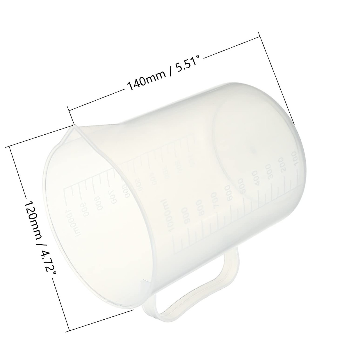 Aicosineg 2Pcs Measuring Cups 1000ml Plastic Graduated Cups PP Plastic Graduated Beaker Measuring Pitcher Pour Cup Liquid Measuring Mixing Cups Plastic Measuring Cup with Handle for Lab Science