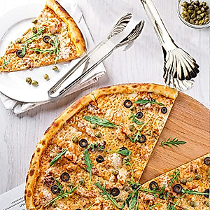 Enwinner Buffet Salad Serving 2 Tongs 4 Serving Spoons, 9 inch Catering Chef Food Salad BBQ Serving Utensils, Set of 6(stainless steel) (2 tongs+4 spoons)