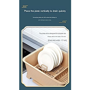 Taqargzy with lidDish Drainer Rack Plate, Silverware, Pots and Pans Drying Rack Chopstick Holder Cup Holder,Multifunctional Dish Rack for Kitchen Counter,Dish Rack with Drainboard,(Elegant Gray)