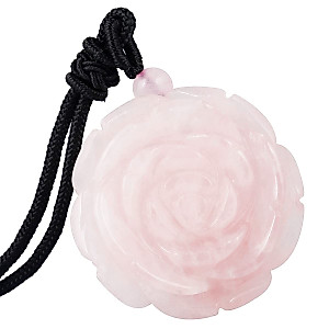 SUNYIK Women's Stone Pendant with Chain, Handcarvd Flower Healing Crystal Necklace for Valentine's Day, Rose Quartz Rose