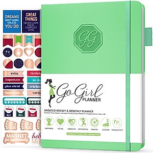GoGirl Planner and Organizer for Women – Compact Size Weekly Planner, Goals Journal & Agenda to Improve Time Management, Productivity & Live Happier. Undated – Start Anytime, Lasts 1 Year – Mint Green