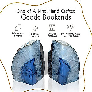 Nature’s Decorations - Luxury Agate Bookends, Non-Skid Book Stoppers, Agate Decor Crystal Bookends for Home or Office, Polished Stone Bookends, Set of 2, Extra Large, Approx. 7-9 lbs, Blue
