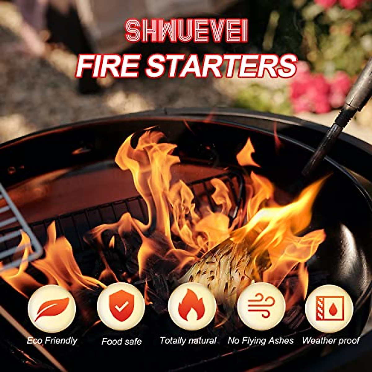 Shwuevei 65 pcs Fire Starter - Natural Fire Starters for Fireplace, Pellet Stove & Wood, Fire Pit, Smoker, BBQ, Chimney, Pizza Oven - Fire Starters for Grill, Charcoal Starter