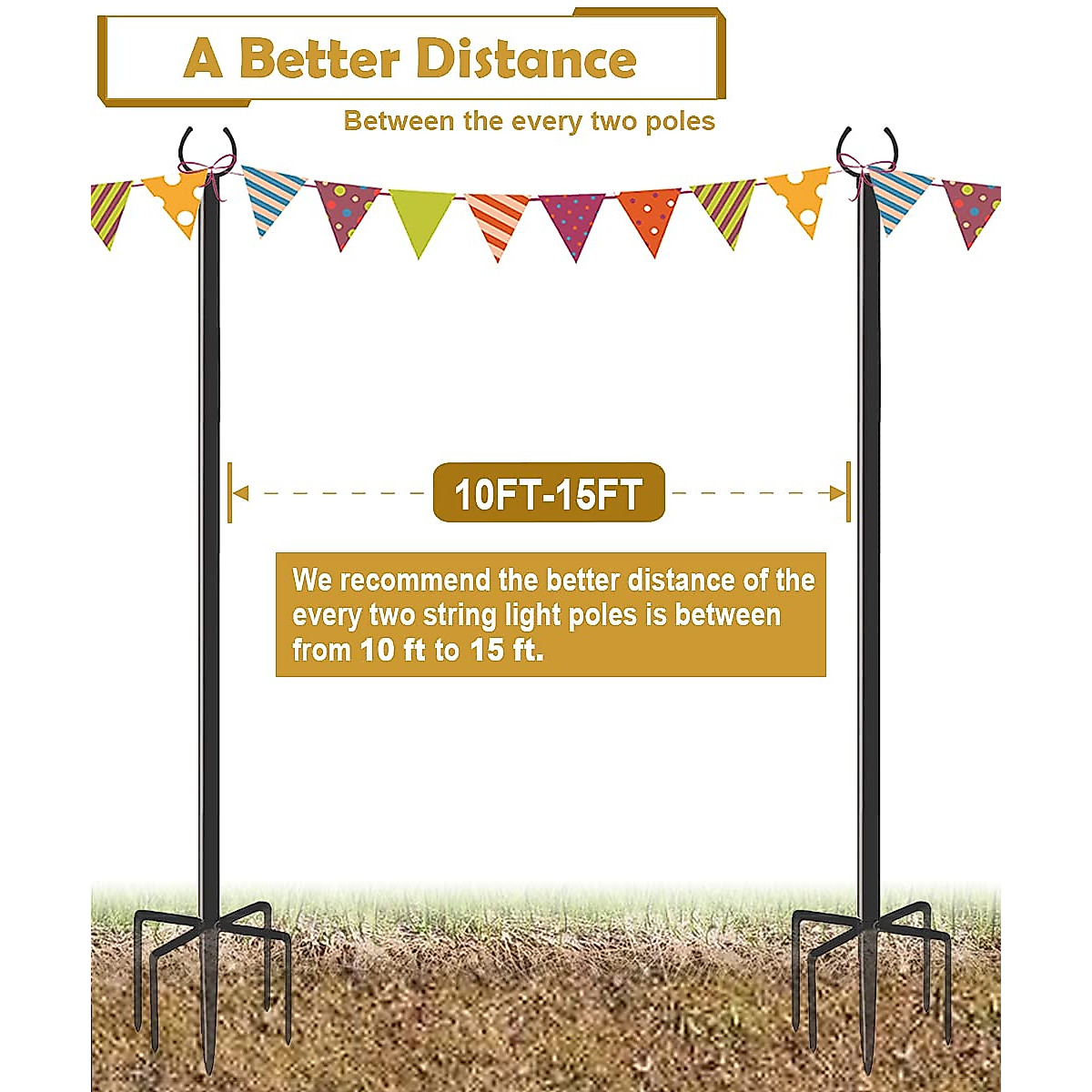 Derkniel 10 FT Outdoor String Light Pole Stand for Garden Lawn, Adjustable Globe Patio Light Post for Hanging Outside Decorate Lighting, 1 Pack