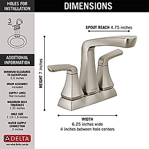 Delta Faucet Vesna Centerset Bathroom Faucet Brushed Nickel, Bathroom Sink Faucet, Drain Assembly, Worry-Free Drain Catch, SpotShield Brushed Nickel 25789LF-SP