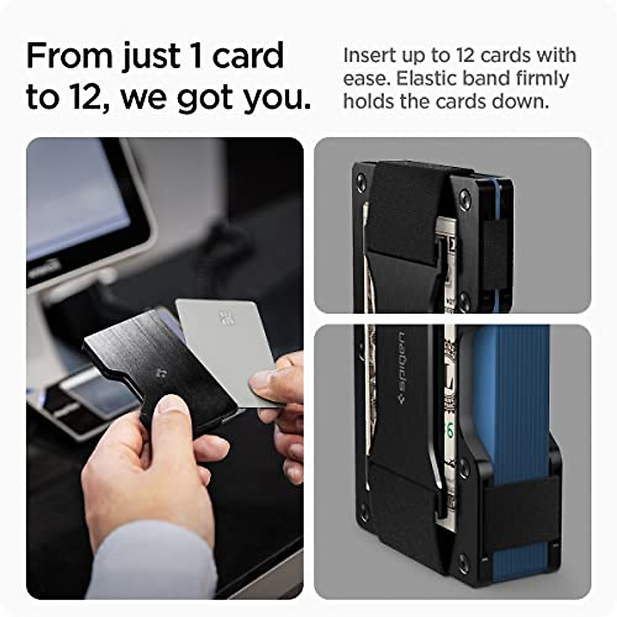 Spigen RFID Blocking Metal Wallet S Slim Minimalist Credit Card Holder for Men and Women with Cash Strap - Black