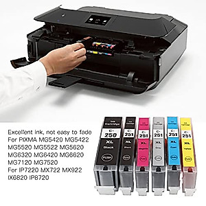 FTVOGUE 250‑251 Multi Colors Ink Cartridge Replacement Printer Inkjet Cartridges for PIXMA (BK BK C M Y GY 6 Colors)