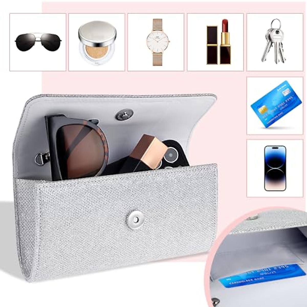 Women&#039;s Evening Bag Clutch Purses Sparkling Party Handbag Bling Wedding Bag with Chain for Ladies for Prom Cocktail Party Wedding Engagement