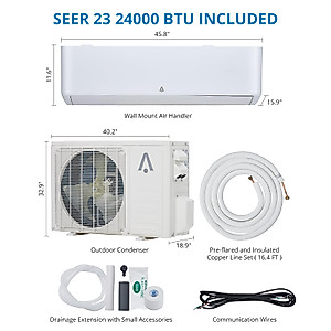 ACONEE 24,000 BTU AC/Heating 23 SEER, 208/230V, System Inverter Cools Rooms 1500 Sq.Ft, Wall Mount Ductless C Split Air Conditioner, White