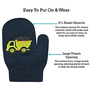 N'Ice Caps Kids Magic Stretch Gloves Mitten 3 Pairs Toddler Boys Girls Winter (2-4 Years, Trucks - Navy/Charcoal/Black Mittens)