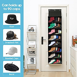 Remittur Dust-Proof Hat Racks for Baseball Caps, Over the Door Hat Storage Organizer for Closet Wall, 8 Tier Clear Hat Holder Holds Up to 90 Caps, Baseball Cap Organizer Holder with 3 Hooks-Black