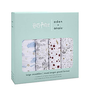 aden + anais Swaddle Blanket, Boutique Muslin Blankets for Girls & Boys, Baby Receiving Swaddles, Ideal Newborn & Infant Swaddling Set, Perfect Shower Gifts, 4 Pack, Harry Potter