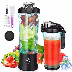 Binineew Portable Blender - 20oz Powerful Personal Blender Shakes and Smoothies USB Rechargeable - Efficient Safe On The Go Fruit Juicer Cup Kitchen Baby Food Office Gym Sport Travel (Black)