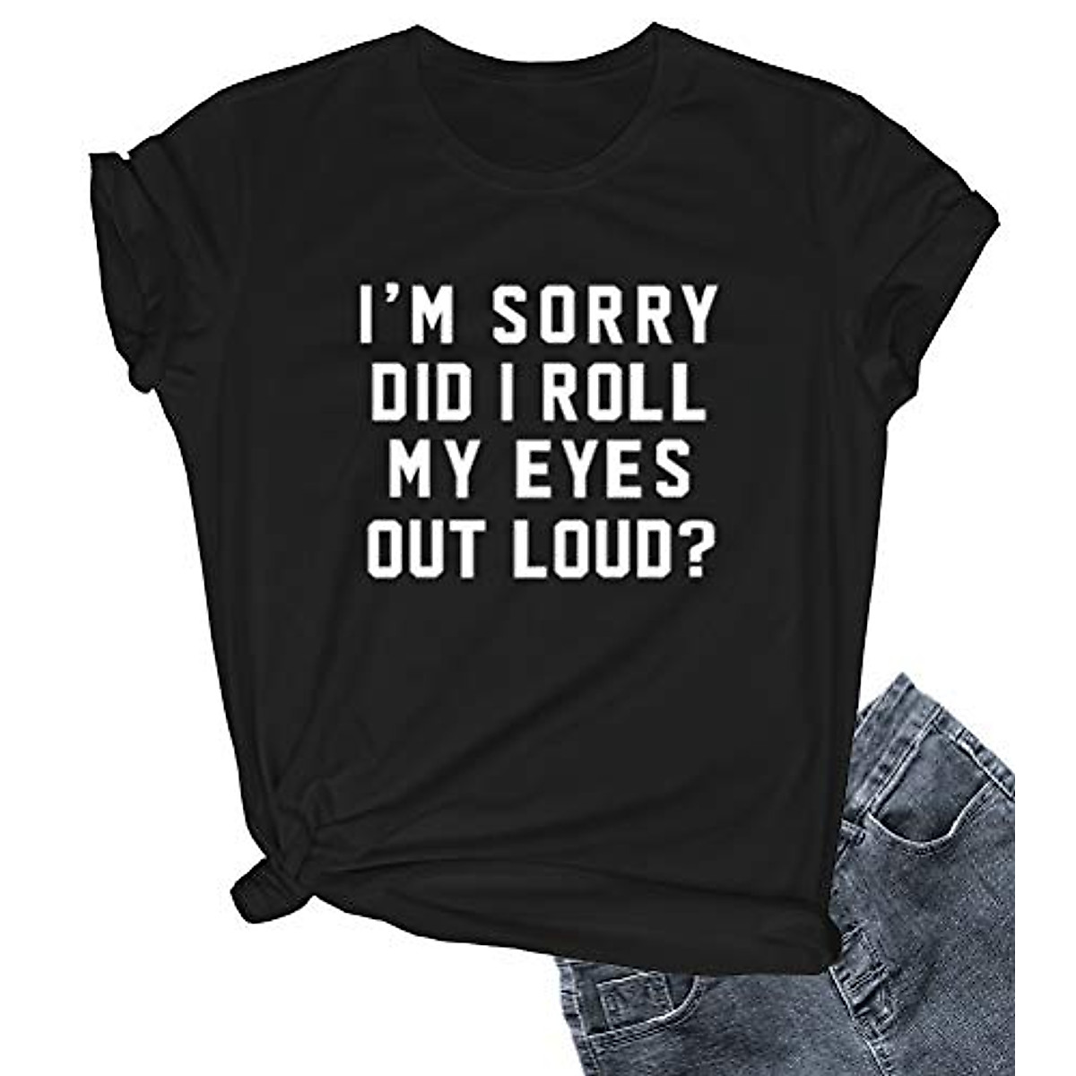 LOOKFACE Women I'm Sorry Did I Roll Summer Graphic Cute Tee Shirts Black XX-Large