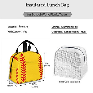 Lunch Bag Baseball Stitches Softball Tote Bag Insulated Lunch Box Water-Resistant Cooler Bag For Men/Women/Picnic/Boating/Beach/Fishing