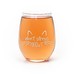 Dont Stress Meowt Cat Lover Stemless Wine Glass - Kitten, Cat Lover, Cat Gift, Pet Gift, Cat Wine Glass