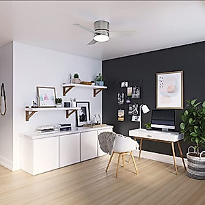 Hunter Fan Company 44" LED Kit 59454 Minimus 44 Inch Low Profile Ultra Quiet Ceiling Fan with Energy Efficient Light and Remote Control, Brushed Nickel Finish