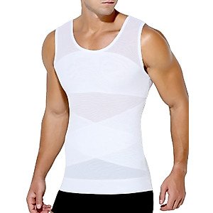Arjen Kroos Men's Body Shaper Compression Mesh Tank Top Undershirts Shapewear,WHITE-ML4005,L
