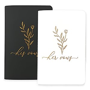 Vow Books Set of 2 Elegant His and Hers Vow Books 48 Pages Wedding Notebook With Plenty of Pages to Write Vows Wedding Vow Books with Gold Foil Floral Lettering Wedding Essentials for Bride Groom