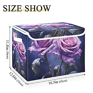 ALAZA Storage Bins Organizer Box Baskets Lidded Clothes for Shelves Closet Purple Rose Dew Collapsible Stackable Storage Cubes Handles