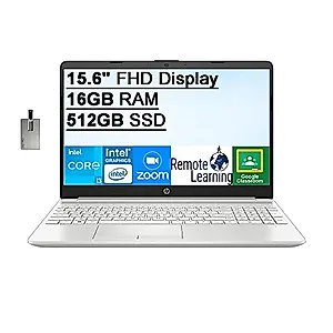 2022 HP 15.6" FHD IPS Laptop Computer, 11th Gen Intel Core i3-1115G4 Processor, 16GB DDR4 RAM, 512GB PCIe SSD, Intel UHD Graphics, HD Webcam, HD Audio, Windows 10 S, Silver, 32GB SnowBell USB Card