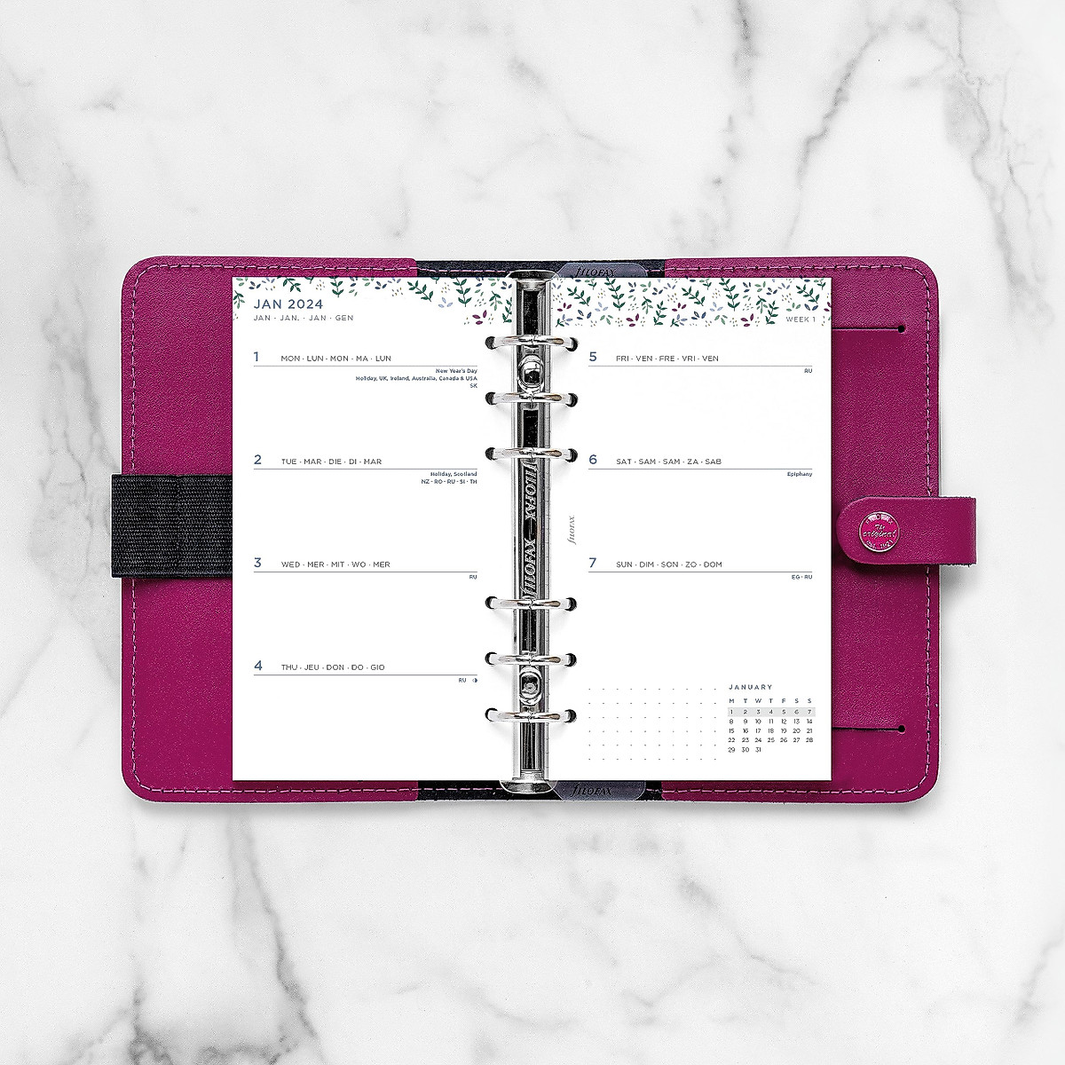 Filofax Calendar Diary Refill, Personal/Compact Size, Week-to-View, Garden Minimal Diary Pack, Multilingual: Five Languages, 2024 (C68492-24)