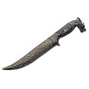 11" Roaring Dragon Stainless Steel Blade Metal Decorative Handle Edc Fantasy Hunting Knife