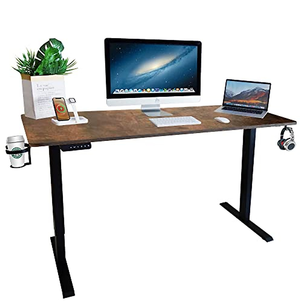 Xenusa Computer Desk Height Adjustable Standing Desk Ergonomic Electric Home Office Stand Up Computer Workstation (Maple Wood, 63 in)