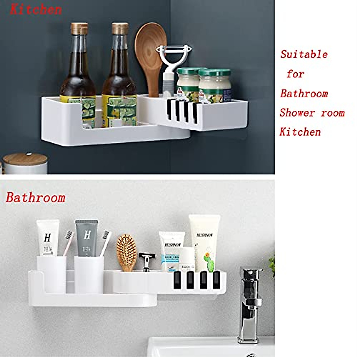 Hushnow 2 Pack Corner Shower Caddy Rotatable Wall-Mounted Shower Shelf, Shampoo Rack, Shelf with Hooks Shower Rack (white) Suitable for use in Kitchen Shower Storage and Bathroom