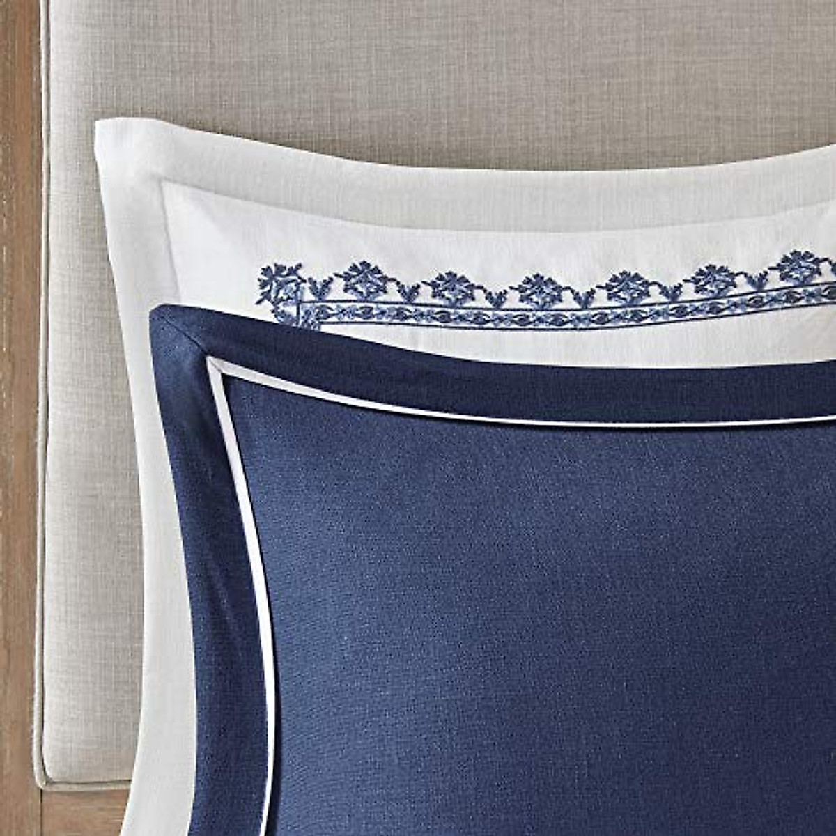 Madison Park Signature Cozy Comforter Set - All Season Bedding Combo Filled Insert and Removable Duvet Cover, Shams, Decorative Pillows, Queen (92 in x 96 in), Bohemian Blue 9 Piece
