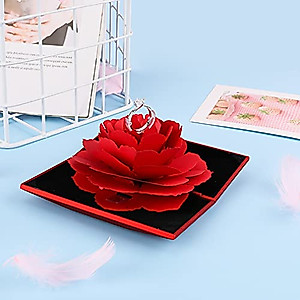 iSuperb Rose Ring Box Creative Velvet Rose Engagement Jewelry Box for Wedding Jewelry Gift Box (Red)