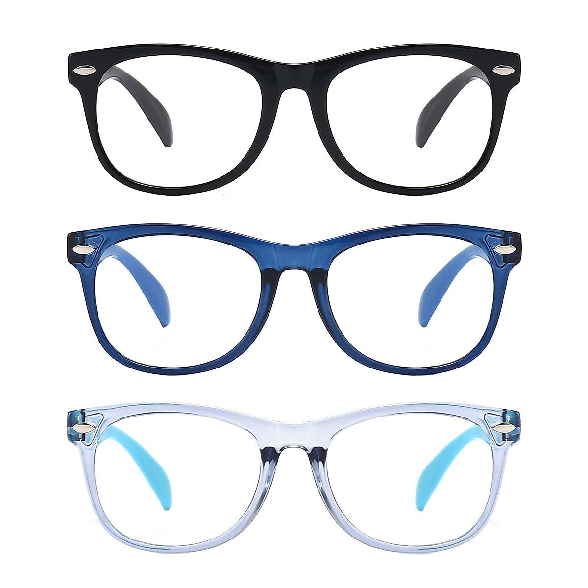 FANNYGO 3 Pack kids Blue Light Blocking Glasses For Girls And Boys Computer Blue Light Blocking Glasses For Age 3-9 (Black + Dark blue + Light blue)