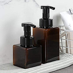 UUJOLY Foaming Soap Dispenser, 450ml (15oz) Refillable Pump Bottle Plastic for Liquid Soap, Shampoo, Body Wash (2 Pcs) (Amber)
