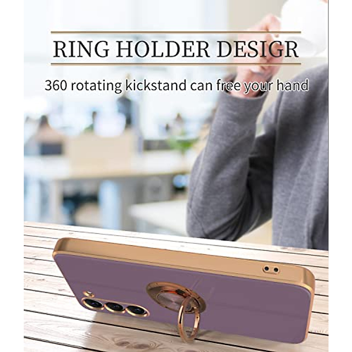 Dinick Compatible for Samsung Galaxy S23 Case with Ring Holder Kickstand [with Magnetic] Soft TPU Shockproof Electroplated Protective Phone Case for Galaxy S23 5G Purple